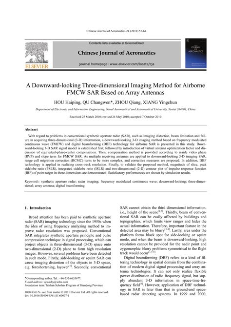 Pdf A Downward Looking Three Dimensional Imaging Method For Airborne Fmcw Sar Based On Array