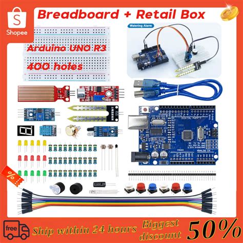 Basic Starter Kit For Arduino Uno Set R3 Diy Kit R3 Board Breadboard Retail Box Shopee