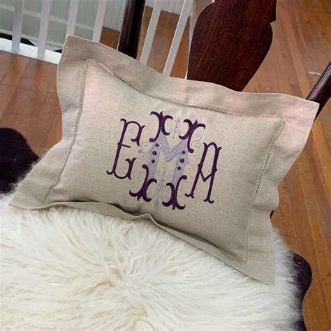Monogrammed Natural Linen Hemstitch Boudoir Pillow Etsy