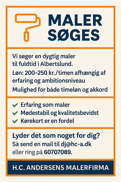 Vi Søger En Maler Til Vores Lille Hyggelige Malerfirma Med Base I