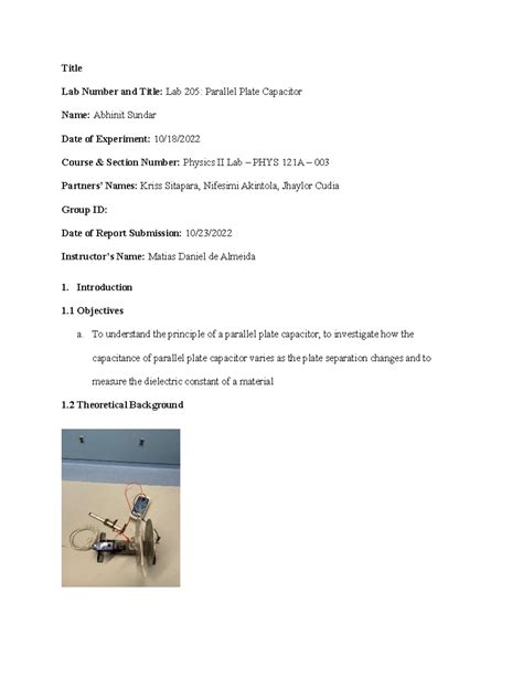 Parallel Plate Capacitor Lab Report At Jeremy Nickerson Blog