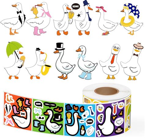 300 Pcs Silly Goose Make A Face Stickers Roll Funny Cute