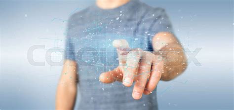 man holding data binary cloud 3d rendering stock image colourbox