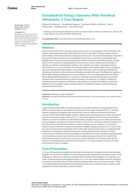 Pdf Extraskeletal Ewings Sarcoma With Vertebral Metastasis A Case Report