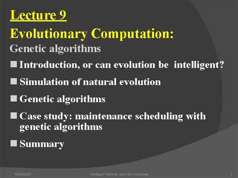 Lecture 9 Evolutionary Computation Genetic Algorithms N Introduction