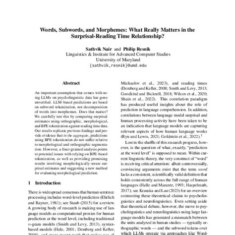 Words Subwords And Morphemes What Really Matters In The Surprisal Reading Time Relationship