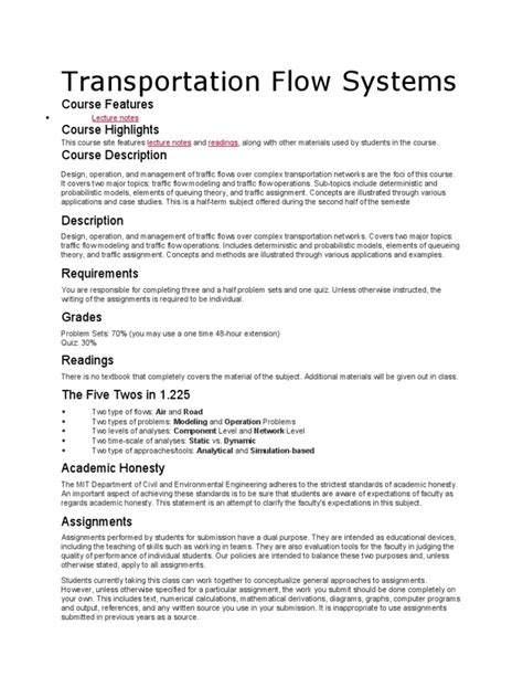 Transportation Flow Systems Course Features Course Highlights Course Description Pdf