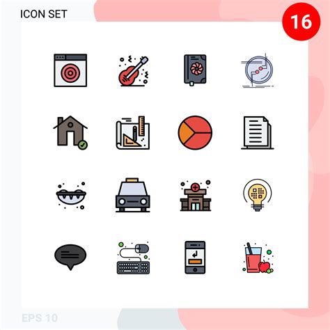 16 Universal Flat Color Filled Lines Set For Web And Mobile Applications Buildings Link Book