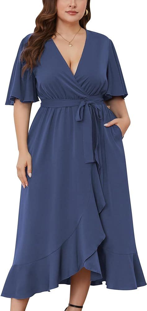 Rirow Plus Size Wrap Maxi Dress Curvy Women Casual Wedding Guest