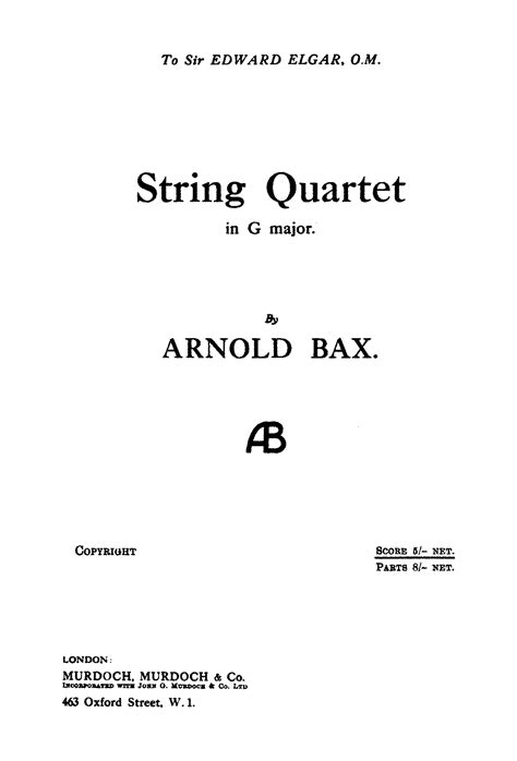 String Quartet No 1 Gp 199 Bax Arnold Imslp