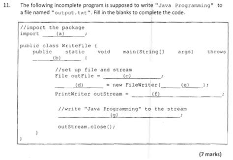 Solved The Following Incomplete Program Is Supposed To Write Chegg