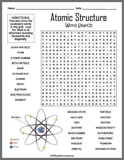 Free Printable Atomic Structure Word Search