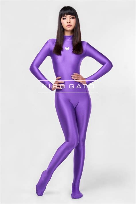 Spandex Catsuit Purple Shiny Lycra Zentai Bodysuit Hiro Gato