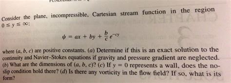 solved consider the plane incompressible cartesian stream