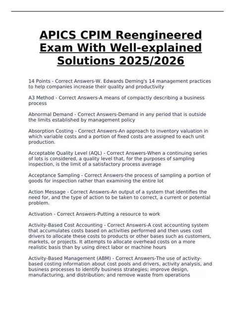 Apics Cpim Reengineered Exam Well Explained Solutions 20252026