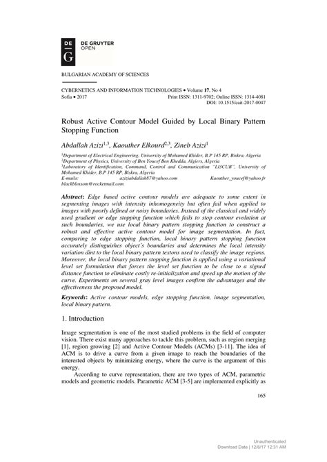 Pdf Robust Active Contour Model Guided By Local Binary Pattern Stopping Function