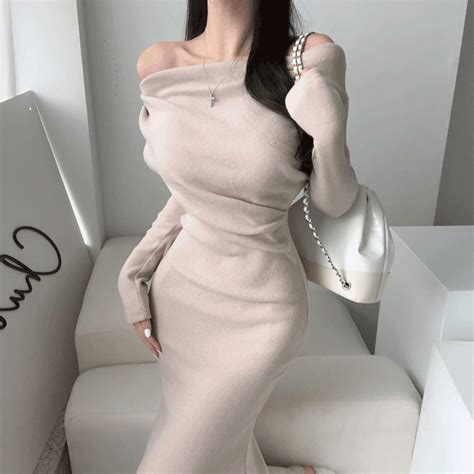 당일 기모 뽀송 드레이프 머메이드 롱원피스 3color 언발 오프숄더 셔링 에이블리