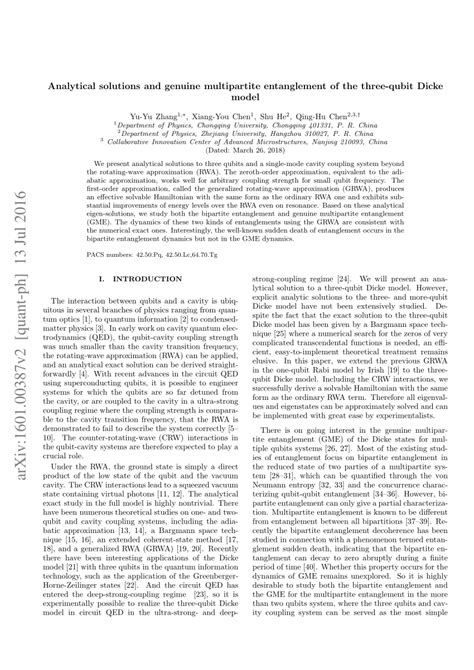 Pdf Analytical Solutions And Genuine Multipartite Entanglement Of The Three Qubit Dicke Model