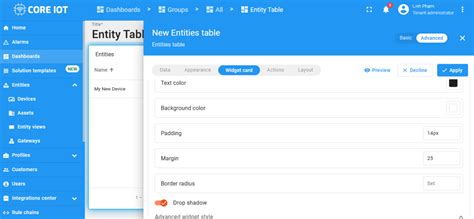 Entities Table Widget Core Iot Platform