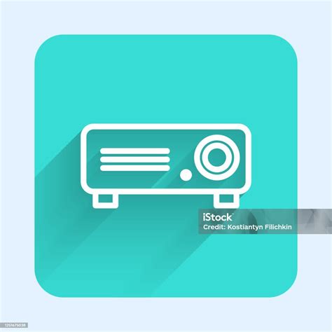 화이트 라인 프리젠 테이션 영화 영화 미디어 프로젝터 아이콘긴 그림자격리 녹색 정사각형 버튼입니다 벡터 일러스트레이션 교육에 대한 스톡 벡터 아트 및 기타 이미지 Istock