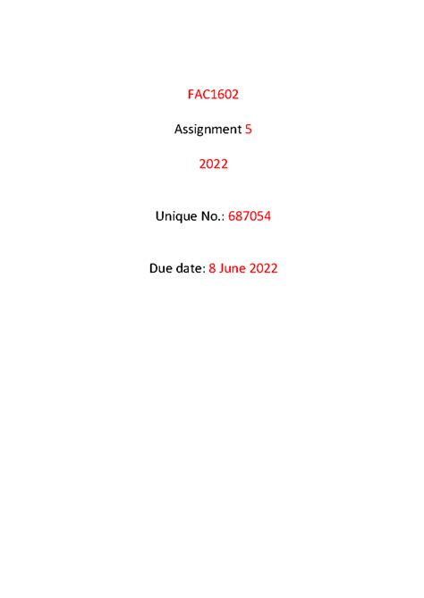 Fac1602 A5 Assignment 5 Fac Assignment Unique No Due Date 8