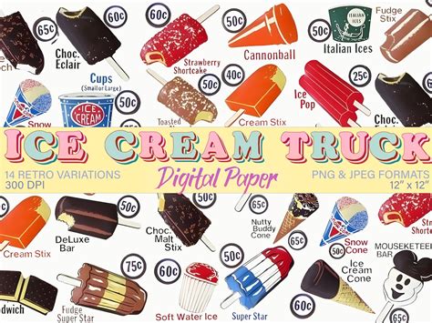 Ice Cream Truck Menu Retro Pattern Frozen Treats Retro Summer 1980s