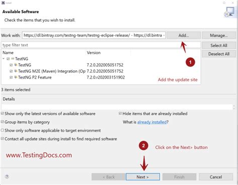 install testng latest version from the update site testingdocs