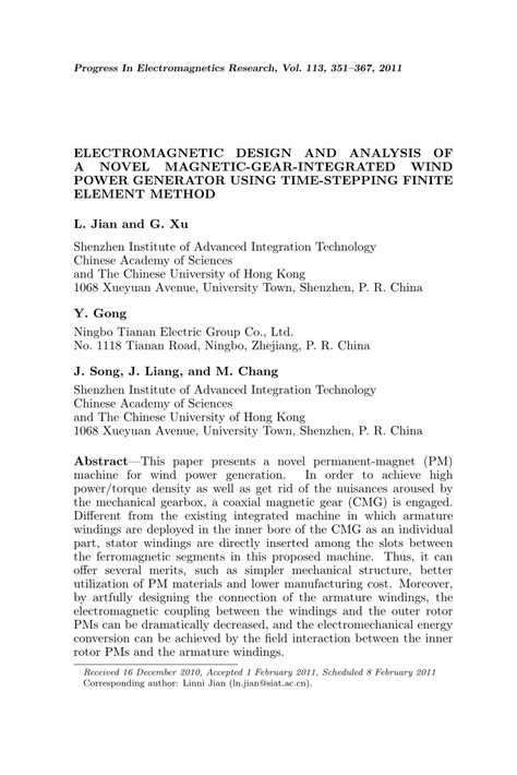 Pdf Electromagnetic Design And Analysis Of A Novel Magnetic Gear Integrated Wind Power