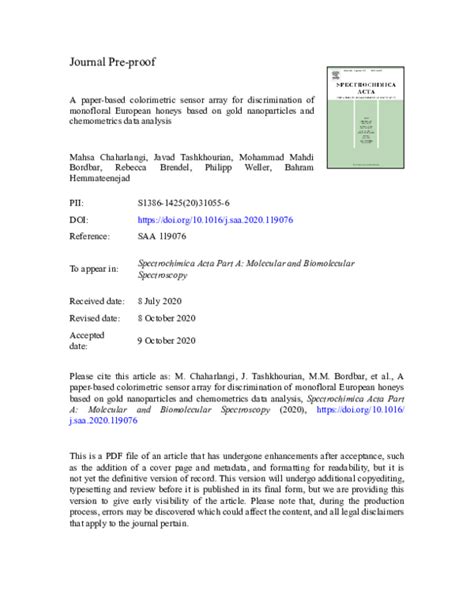 Pdf A Paper Based Colorimetric Sensor Array For Discrimination And