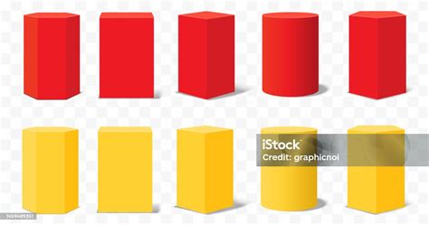 3d 벡터 연단 받침대 기하학적 단계 전시 디스플레이 시상식 발표 제품 빨간색과 노란색 수직 모양 육각형 사각형 원 오각형 직사각형 세트 0명에 대한 스톡 벡터 아트 및
