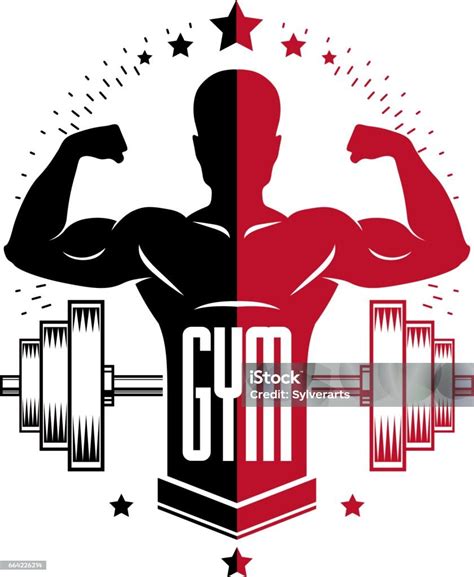 보디 빌딩 및 피트 니스 스포츠 로고 템플릿 복고풍 스타일 벡터 엠블럼 보디 실루엣 건강한 생활방식에 대한 스톡 벡터 아트 및 기타 이미지 건강한 생활방식 근육