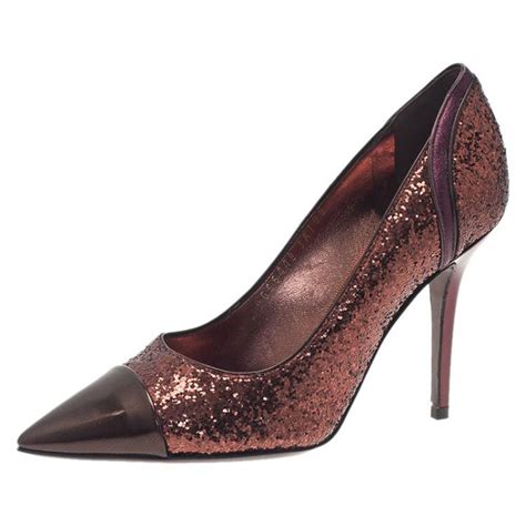Salvatore Ferragamo Brown Glitter And Patent Susi Cap Toe Pumps 35
