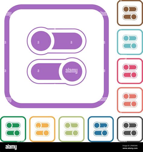 Horizontal Toggle Switches Alternate Simple Icons In Color Rounded Square Frames On White