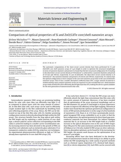 Pdf Comparison Of Optical Properties Of Si And Zno Cdte Core Shell Nanowire Arrays Dokumen Tips