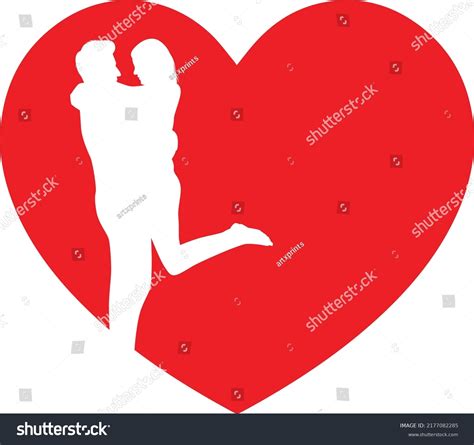 Couple Silhouette Red Heart Vector Romantic Stock Vector Royalty Free