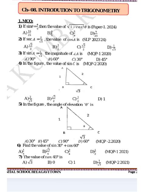 Trigonometry Pyqs Pdf