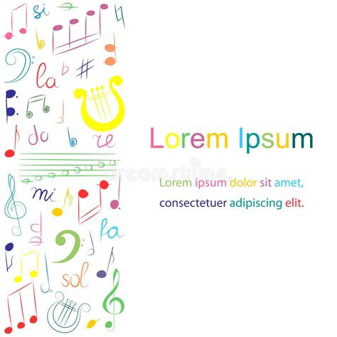 Sistema Dibujado Mano Colorida De Símbolos De Música Clave De Sol Bass