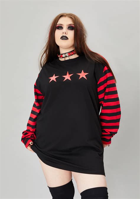 Plus Size Widow Emo Striped Long Sleeve Tee Blackred Dolls Kill