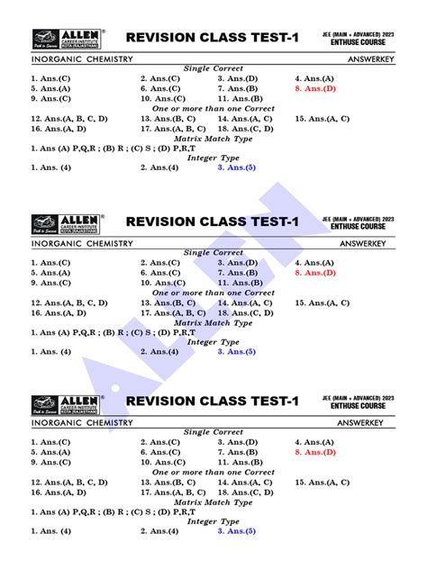 Grp Revision Class Test 01 Answer Key Pdf Science Education Teaching Methods And Materials