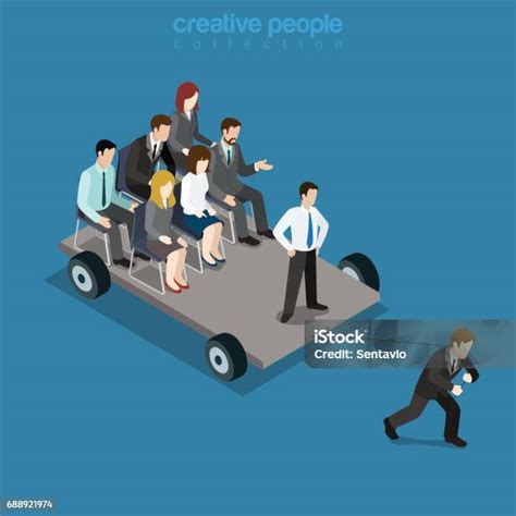 스트랩 꾸준히 팀 리더 리더십을 당겨 사업가 플랫폼 동료를 당긴 다 3d 아이소메트리 아이소메트릭 스타일 웹 사이트 응용 프로그램 아이콘 설정된 개념 벡터 일러스트 레이