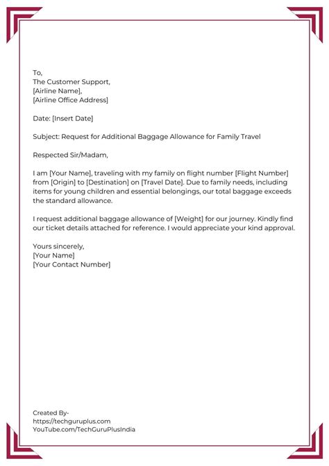 Application For Requesting Extra Baggage Allowance [5 Format]