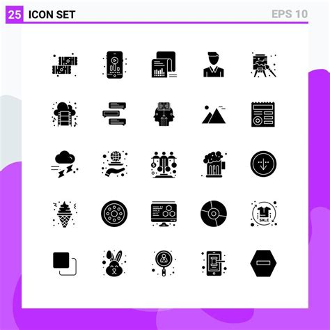 25 Thematic Vector Solid Glyphs And Editable Symbols Of Easel Person Data Man Account Editable