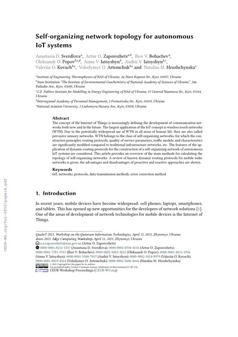 Pdf Self Organizing Network Topology For Autonomous Iot Systems