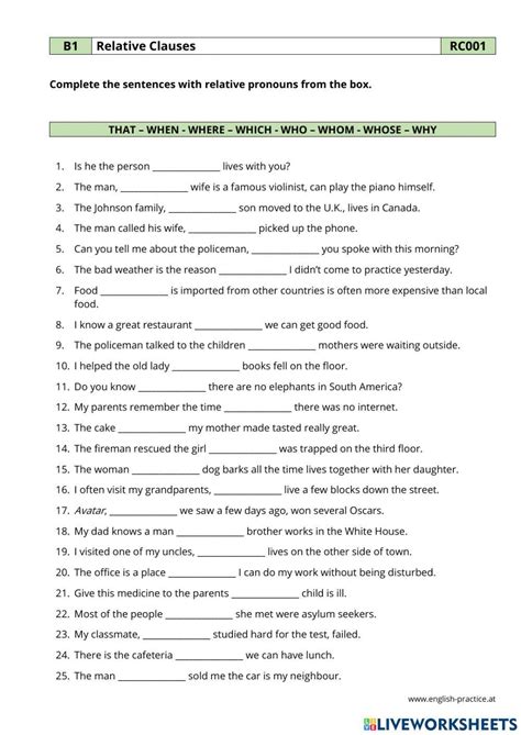 Relative Clauses Online Exercise For Live Worksheets