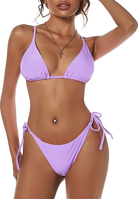 Womens Ribbed Floral String Low Waisted Padded Bikini Set Two Piece