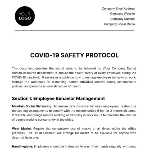Free COVID Safety Protocol HR Template To Edit Online