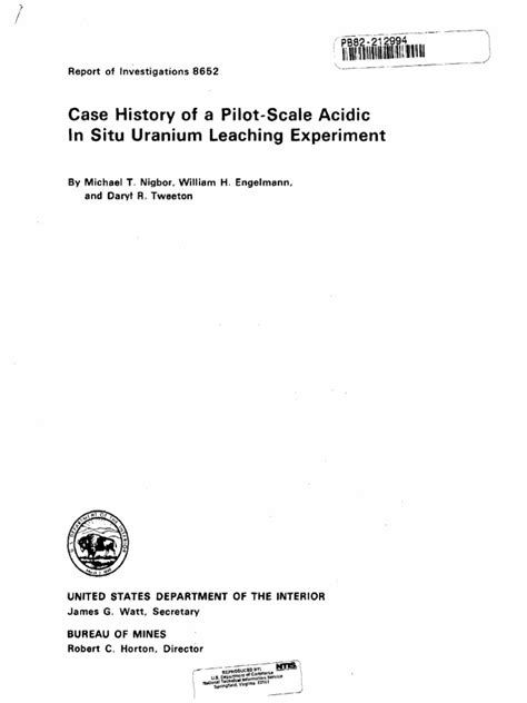 Pilot Scale Acidic In Situ Uranium Leaching Experiment Pdf