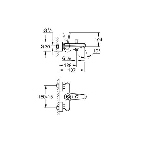 Eurodisc Joy 23431000 Grohe Стенен Смесител за Вана Bania Outlet Bg