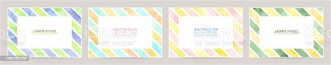 다채로운 줄무늬 선이있는 벡터 카드 디자인 템플릿 흰색 배경 세트에 수채화 장식 생일 카드에 대한 스톡 벡터 아트 및 기타