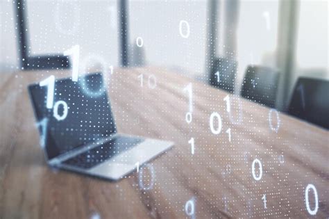 Premium Photo Double Exposure Of Creative Abstract Binary Code Hologram On Laptop Background